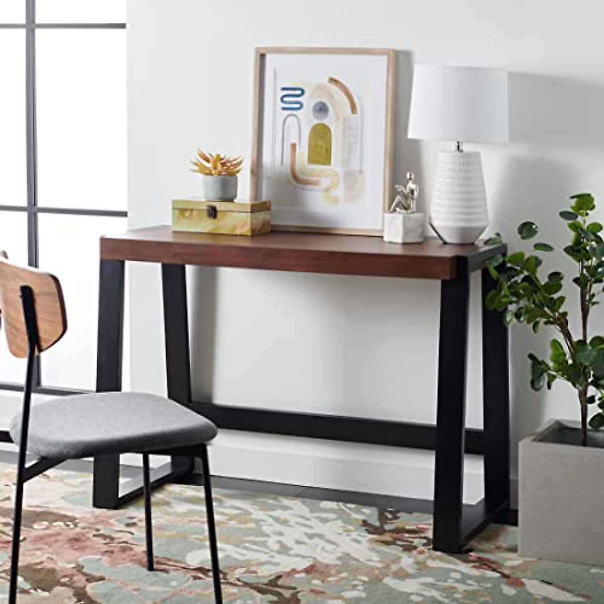 Safavieh Home Collection Dennings Modern Farmhouse Walnut/Black Desk, Medium