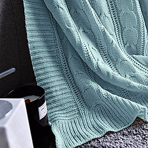 jinchan Throw Blanket Teal Lightweight Cable Knit Sweater Style Year Round Indoor Outdoor Travel Accent Throw for Sofa Comforter Couch Bed Recliner Living Room Bedroom 50x60 Inch