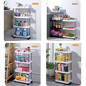 AGGICE Rolling Storage Cart 4 Tiers Mobile Shelving with Wheels Unit Organizer, Multi-Functional Utility Organizer Slide Storage Shelve for Kitchen Bathroom Bedroom