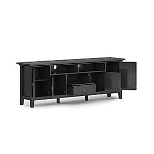 SIMPLIHOME Redmond SOLID WOOD Universal TV Media Stand, 72 inch Wide , Farmhouse Rustic, Living Room Entertainment Center, Storage Shelves and Cabinets, for Flat Screen TVs up to 80 inches in Black