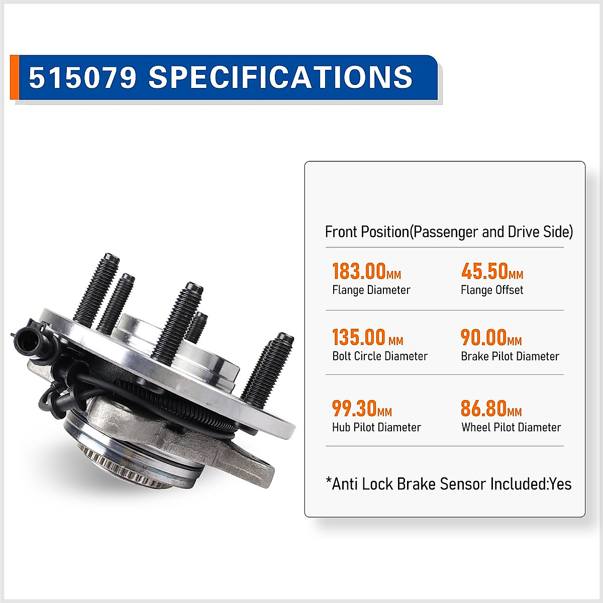 MACEL 515079 4WD Front Wheel Hub Bearing Assembly Compatible with 2004-2008 Ford F150, 2006-2008 Lincoln Mark LT 6 Lugs W/ABS