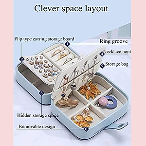 ZZYINH AN207 Korean-Style Double-Sided Jewlery Box Portable Jewelry Box Leather Ear Stud Ring Necklace Earrings Storage Box Small Jewelry (Color : Blue)