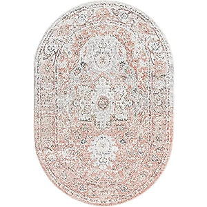 Rugs.com Madeline Vintage Collection Rug – 4' x 6' Oval Rose Pink Medium-Pile Rug Perfect for Living Rooms, Large Dining Rooms, Open Floorplans