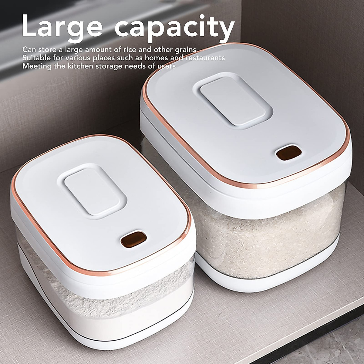 Grain Dispenser, Press Type Rice Bucket Large Capacity Rice Storage Container Dry Food Dispenser with Measuring Cup, Rice Holder Bin Rice Canister for Rice Cereal Flour Snacks (10KG)