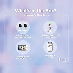 HUBBLE Connected Nursery Pal Cloud Twin Smart Wi-Fi Enabled Baby Monitor with 5-inch HD Color Parent Unit Viewer, 2-Camera Units, Preloaded Soothing Sounds, White Noise, Story and Game Content