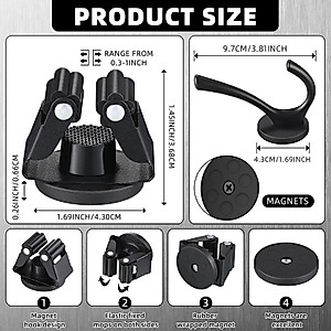 Vercraft 4 Pcs Magnetic Double Hooks Magnetic Coat Hooks Magnetic Mop Broom Holder Movable Magnetic Broom Holder Rack for Garage Kitchen Laundry Garden