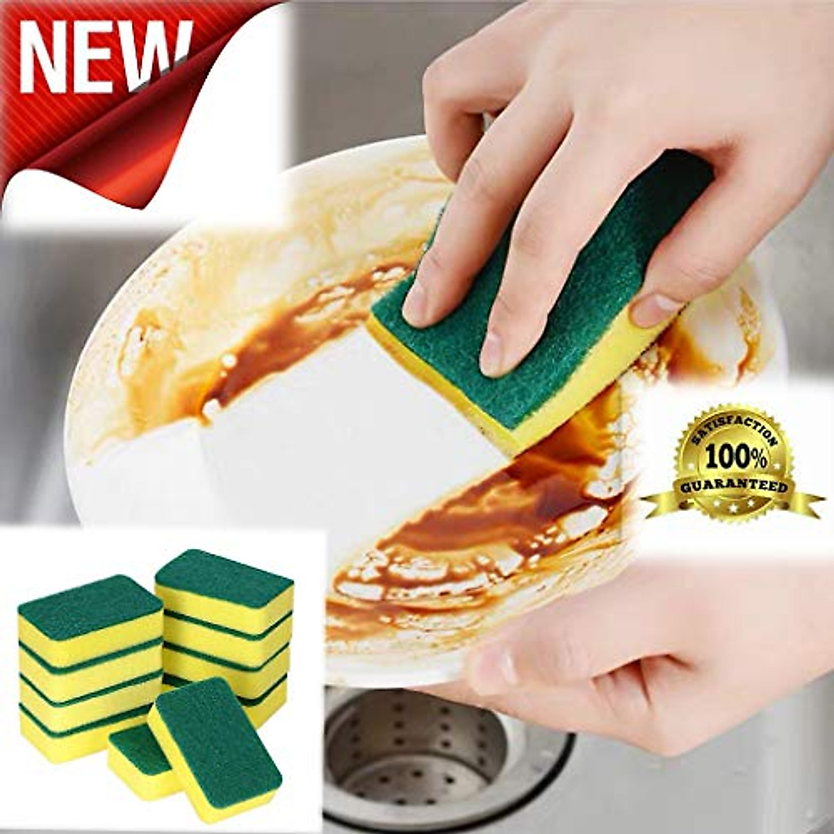 Kitchen Cleaning Sponges Scrub Sponges Cleaning Scrub Sponges for Kitchen Double Cleaning Cloth Dish Sponges for Washing Dishes Sponges for Cleaning Scrub Sponge for Dishes,Pots,Pans (Yellow)