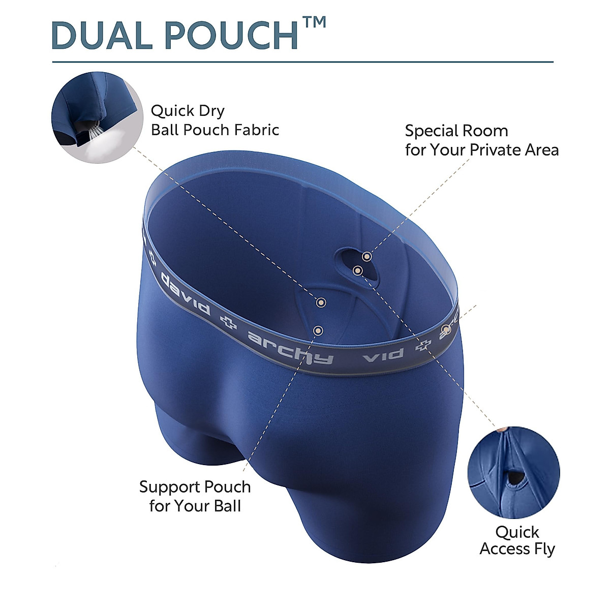 DAVID ARCHY Men's Underwear Micro Modal Dual Pouch Trunks Support Ball Pouch Bulge Enhancing Boxer Briefs for Men 3 or 4 Pack(M,Black/Dark Gray/Navy Blue/Olive Green)