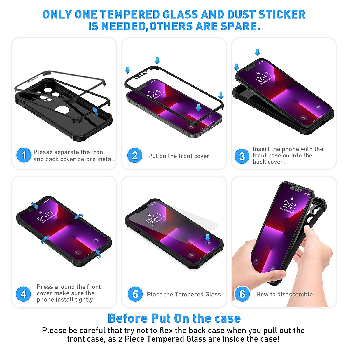 ORETECH for iPhone 13 Pro Max Case, with [2 x Screen Protectors] [15 Ft Military Grade Drop Test] [Camera Protection] 360° Shockproof Slim Thin Phone Case for iPhone 13 Pro Max Cover 6.7" - Black