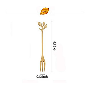 AnSaw 10-Piece Gold Mini Leaf Dessert Forks Set - 4.7" Elegant Stainless Steel Fruit, Appetizer, Cake & Salad Forks - Perfect for Cocktail Parties & Home Use