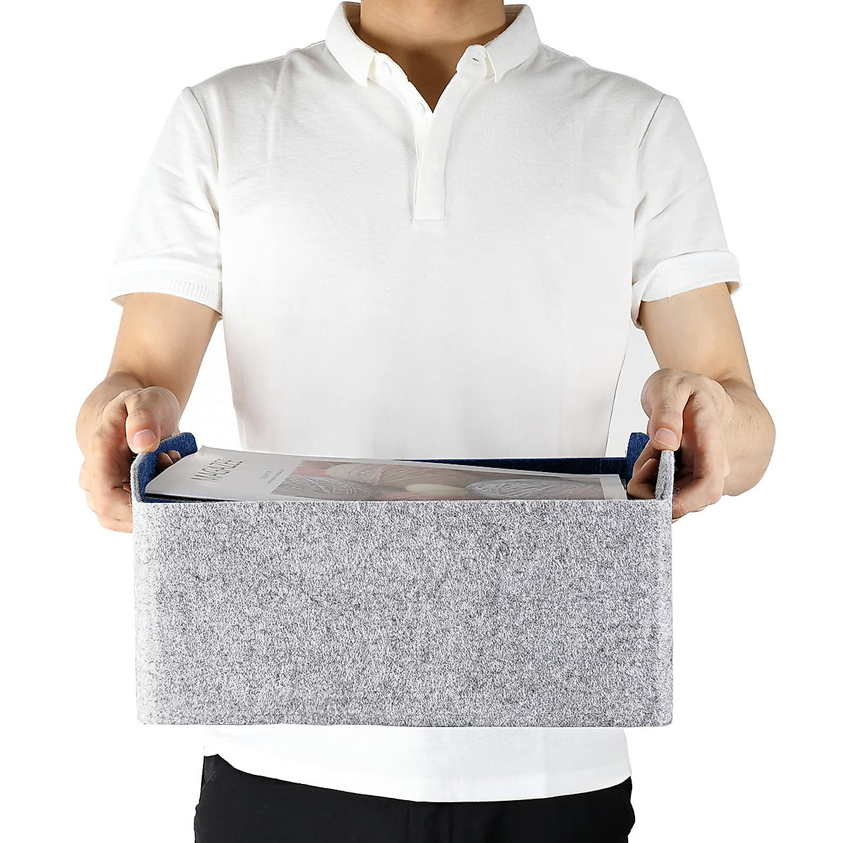 Welaxy storage baskets Felt Foldable Cube bin Shelf Bins Organizer Felt box for Kids Toys Magazine Books Clothes for Office Bedroom Closet Babies Nursery (navy x 3)