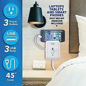Bell + Howell Power Pro Outlet Extender, Wall Outlet Plug Extender, 4 Foot Extension Cord Surge Protector, 6 Total Ports 3 Plugs & 3 USB Charging Ports, 3 Prong Outlet Splitter, Multi Outlet Wall Plug