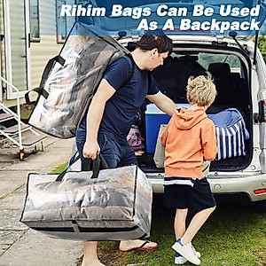 Rihim Moving Bags 90L - 4 Clear Heavy Duty Extra Large Storage Bags for Clothes - Packing Bags with Backpack Straps Strong Handles Zippers - College Travelling Christmas Storage Moving Totes