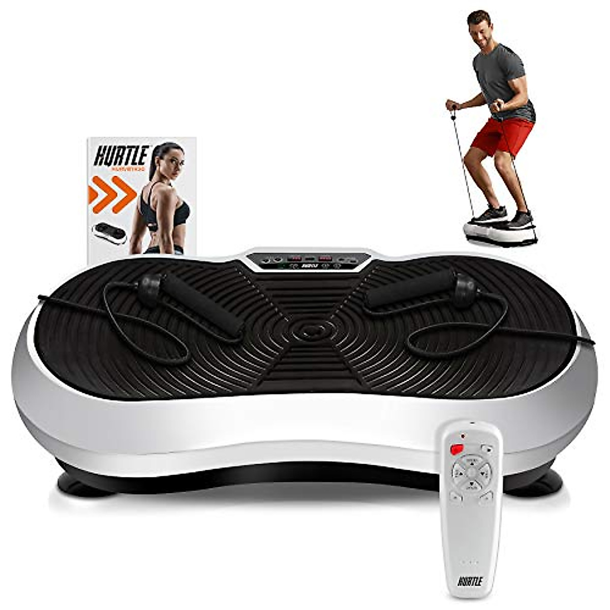 Hurtle Fitness Vibration Shaking Platform - Workout Machine Exercise Equipment for Home Vibration Plate Balance your Weight Workout Equipment Includes Remote Control, Balance Straps, Home Gym, White