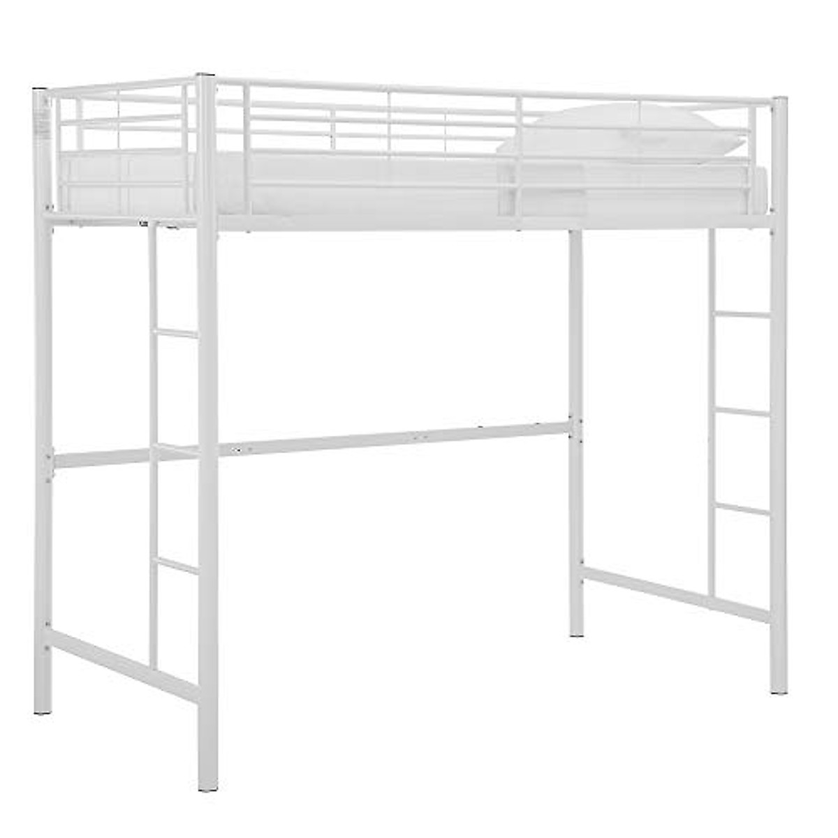 Walker Edison Timothee Urban Industrial Metal Twin over Loft Bunk Bed, Twin Size, White