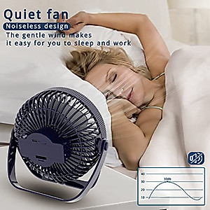 LIEWET Desk Fan,Battery Operated Fan,Portable Table Fan,6-Inch Foldable Travel Fan,2000mAh Desktop Fan,Three Wind Speeds, Extremely Quiet,360°Air Supply Hanging Fan Blue