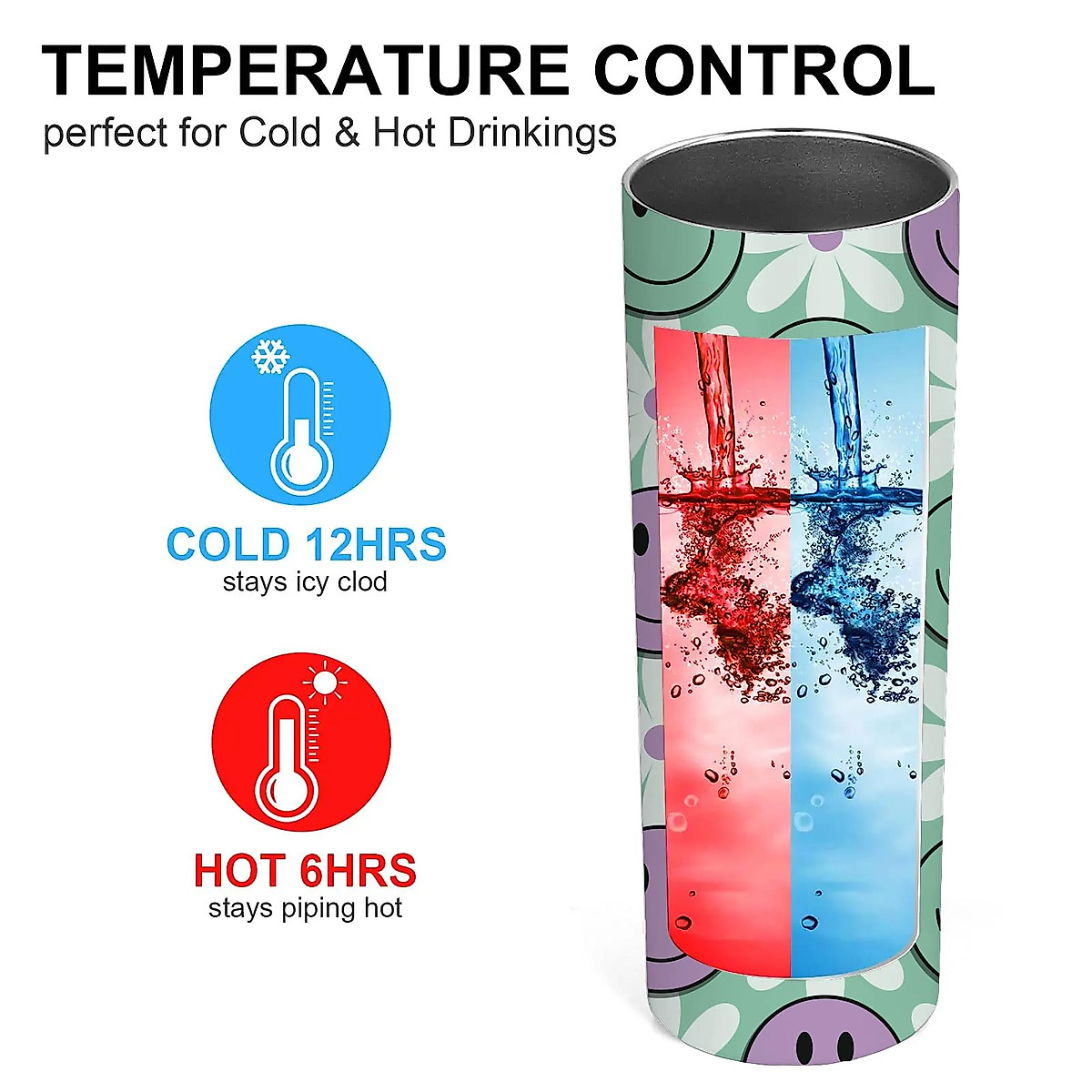 Retro Daisy Smile Face Seamless 20oz Tumbler With Lid Reusable Stainless Steel Water Bottle for Hot & Cold Drinks Tea Cup Iced Coffee Travel Mug Birthday Gifts for Women (Pack of 1)