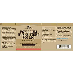 Solgar - Psyllium Husks Fiber 500 mg, 200 Vegetable Capsules