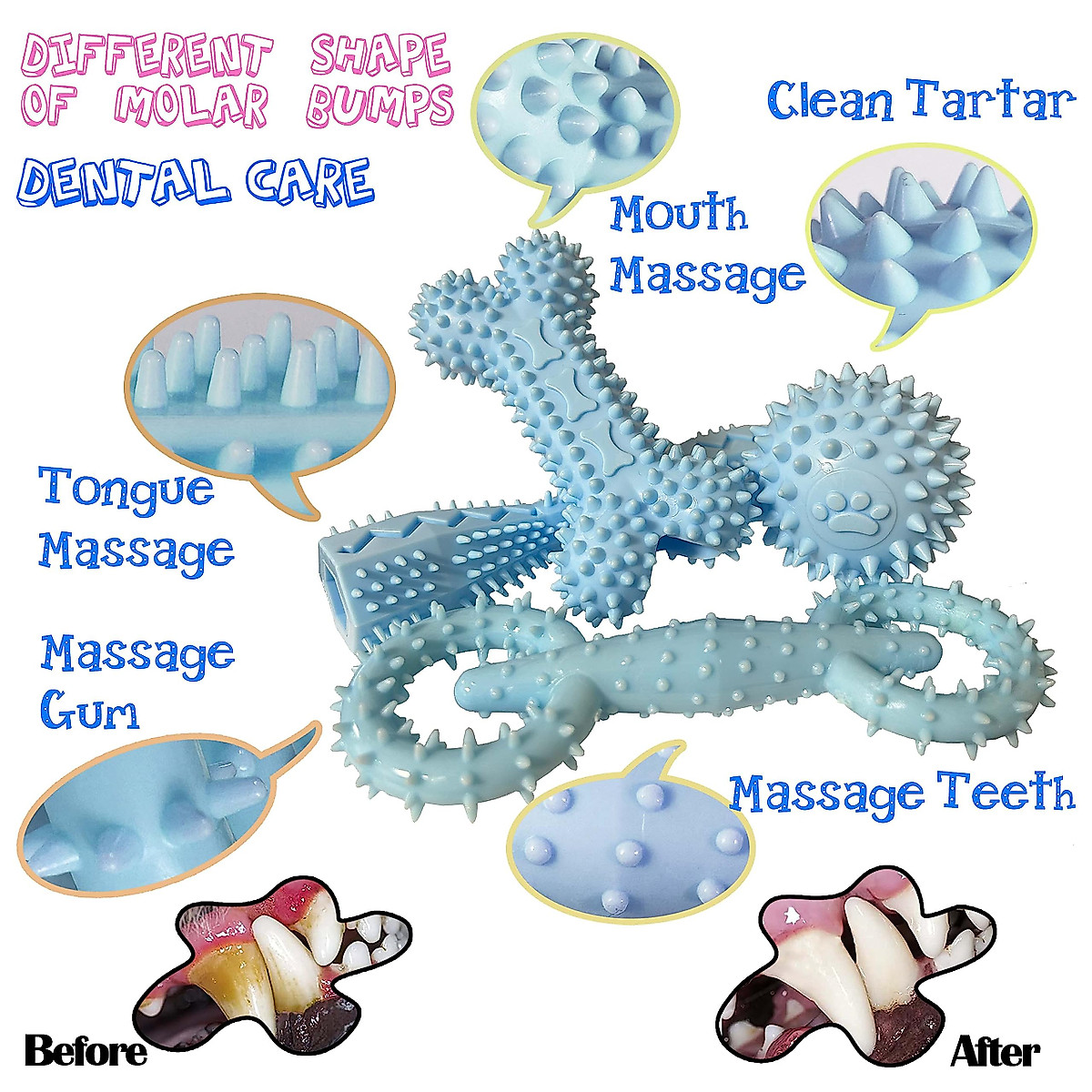 4 Pack Puppy Toys for 2-8 Months Pets Dog Chew Toy for Small Puppies Teething Toys for Cleaning Teeth Food Dispensing Soft Durable Rubber Bone Funny Ball Interactive Donut Treat Dumbbell (Blue)