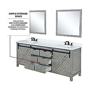 Bell+Modern Ketchum 80 inch Ash Grey Double Bath Vanity, Cultured Marble Countertop and 30 in Mirrors