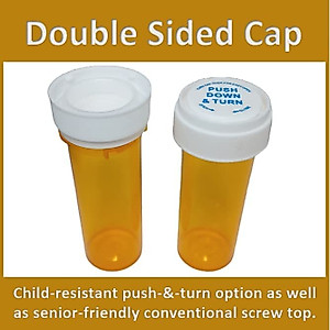 Empty Pill Bottle Vials 16 Dram (2 oz) with Push Down Caps [Pack of 5] Amber Pharmaceutical Prescription Dispensing Bottles with Safety lids with Child Resistant Caps - Plastic Medicine Bottles (5)