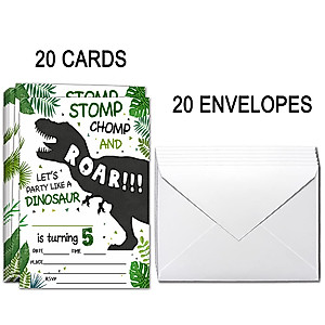 ukebobo 5th Birthday Party Invitations with Envelopes – Dinosaur Birthday Party Invitations, Dinosaur Party Decorations– 20 Cards With Envelopes（bwl-05）