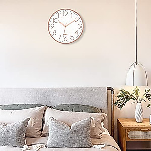 Lumuasky Rose Gold Wall Clock Modern Battery Operated Analog Small Cute Silent Non-Ticking Decorative Clock for School Office Classroom Bedroom Kitchen Living Room Decor (10 inch)