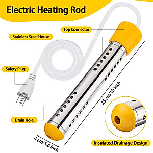 2 Pcs Pool Immersion Water Heater 5 Gallons in Minutes 1500W Pool Heater for Above Ground Bucket Heater and Stainless Steel Guard Digital LCD Thermometer Electric Portable Water Heater Hot Tub Heater