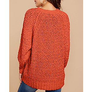 KIRUNDO Women's 2024 Fall Winter Oversized Fuzzy Popcorn Sweaters Trendy V Neck Long Sleeve Cozy Pullover Tunic Tops(Medium, Orange)