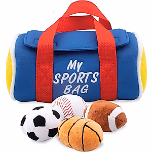 Etna My Sports Bag, Plush Toy Play Set - Toddler Sensory Toys with Plush Balls That Make Sports Sounds and Cheers -Includes Sports Bag Plush Basketball Plush Baseball Plush Soccer Ball Plush Football