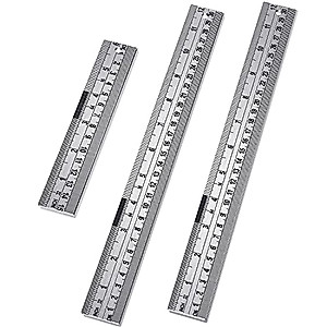 Gimars 3 Pcs Nonslip Unique Measure on Both Ends Design 6 +12 inch Stainless Steel Metal Ruler Kit, Easy to Read Inch&mm&cm Directly, More Polished Edge for School, Office, Architect, Engineers, Craft