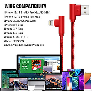 iPhone Charger, [Apple MFi Certified] 3 Packs 6FT 90 Degree USB Lightning Cable Fast Charging Cord Nylon Braided Compatible with iPhone 13/12/11/X/Max/8/7/6/6S/5/5S/SE/Plus/iPad (6FT)