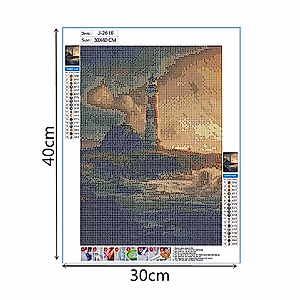 DIY 5D Diamond Art Painting Kit Cartoon Cross Stitch Diamond Art Painting Picture Kit Canvas Diamond Rhinestone Crystal Cross Stitch Embroidery Picture Adult Home Decor Wall Decor (lighthouse)