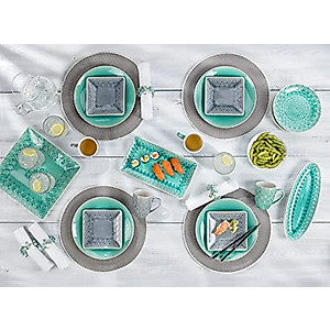 Euro Ceramica PK- Peacock Rectangular Platter, One Size, Grey