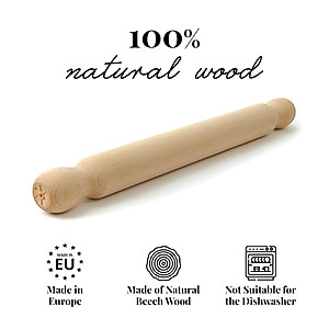 Tuuli Kitchen – French Wooden Rolling Pin, Baking Roller for Rolling Out Pizza, Pasta, Puff and Other Doughs, 40 x 4 cm