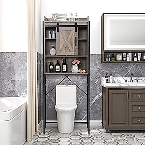 Puluomis Over The Toilet Storage Cabinet - 4-Tier Bathroom Organizer Over The Toilet with 3 Positions Adjustable Shelf Shelves - Over The Toilet Bathroom Rack with Sliding Door