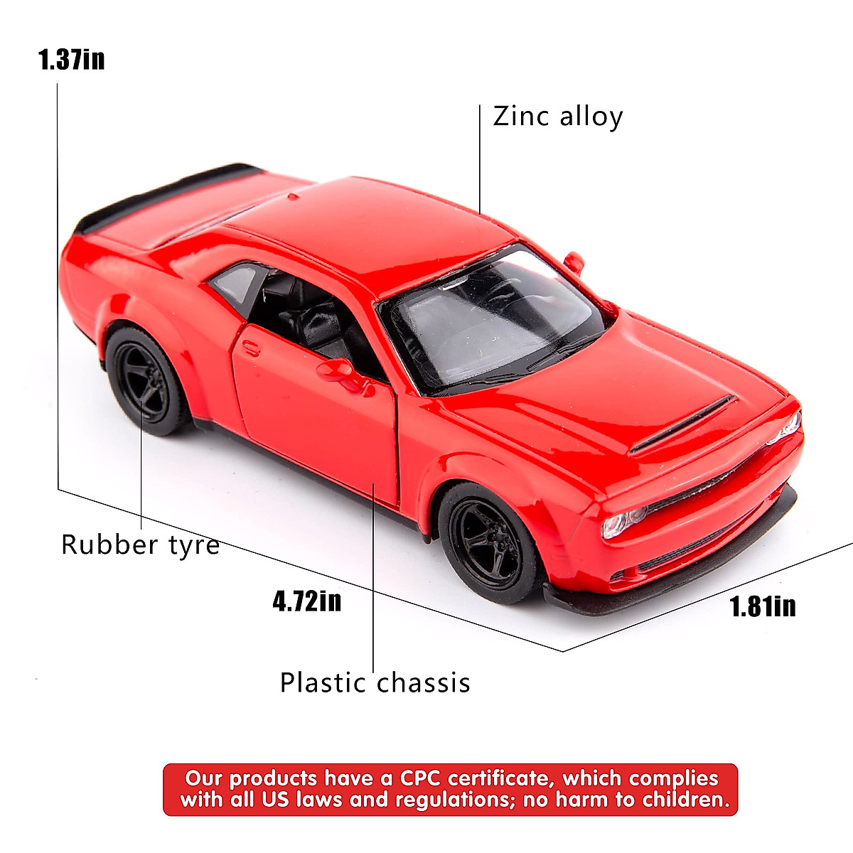 TGRCM-CZ 1/36 Scale Challenger Casting Car Model, Zinc Alloy Toy Car for Kids, Pull Back Vehicles Toy Car for Toddlers Kids Boys Girls Gift (Red)