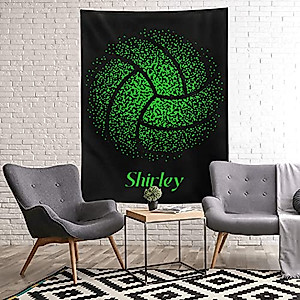 Abstract Particles Volleyball Green Personalized Blanket with Name Soft Cozy Throw Fleece Blankets for Couch Bed Traveling Camping Hiking Birthday Gift 50x60 Inch