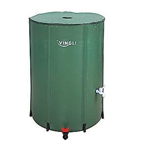 VINGLI 100 Gallon Collapsible Rain Barrel, Portable Water Storage Tank, Rainwater Collection System Downspout, Water Catcher Container with Filter Spigot Overflow Kit
