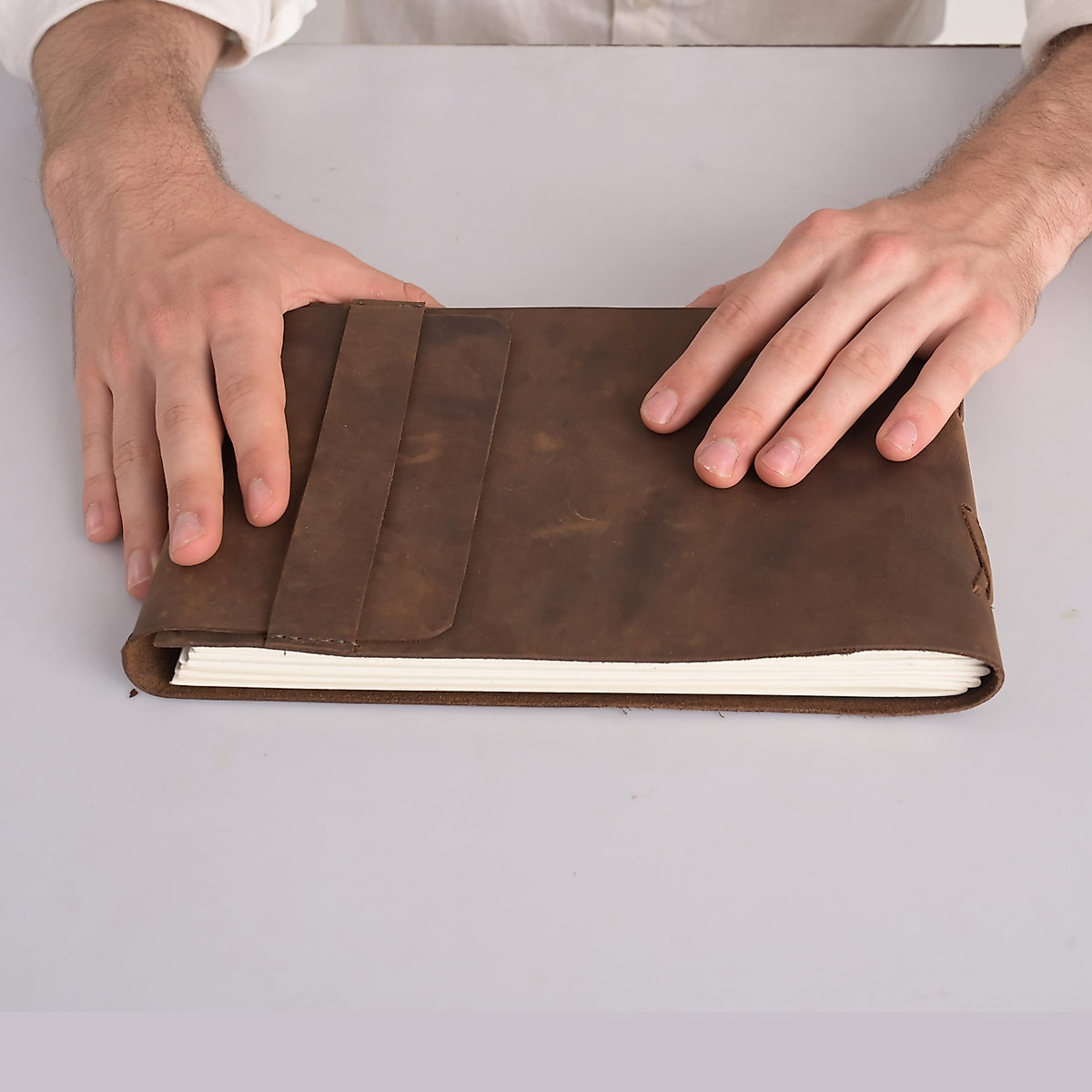 Leather Drawing Journal Daily Travel Diary, Antique Handmade Vintage Bound Rustic Writing Notebook, Genuine Leather- Quality Unlined/Blank Cream Paper, Art Sketchbook, 7x10 Inches-Brown