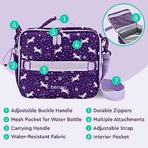 Bentgo® Kids Prints Lunch Bag - Double Insulated, Durable, Water-Resistant Fabric with Interior and Exterior Zippered Pockets and External Bottle Holder- Ideal for Children 3+ (Unicorn)