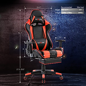 FICMAX Massage Gaming Chair Ergonomic Gamer Chair with Footrest Reclining Computer Gaming Chair Racing Style Home Office Chair High Back Gaming Desk Chair with Headrest and Lumbar Support(Black/Red)