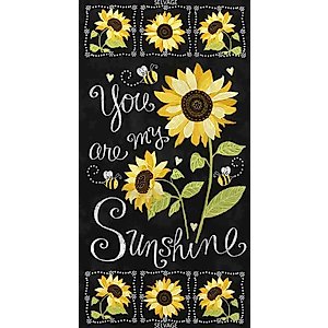 Timeless Treasures Fabrics You are My Sunshine Sunflowers and Bees Black 24" Sunflower Chalkboard P