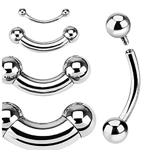 Lobal Domination 1pc 316L Steel Internally Threaded Bent Curved Barbell Bridge, PA, Eyebrow Ring (Gauge 10g - Length 12mm - Ball Size 5mm)