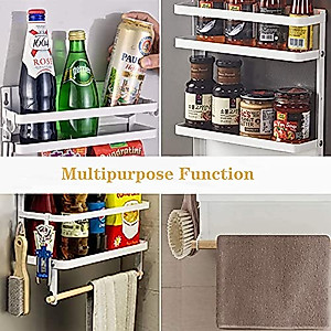Couah Magnetic Spice Rack , Magnetic Paper Towel Holder Kitchen with 2-Tier Magnetic Shelf and 1 Paper Towel Roll Holders for Magnetic Spice Rack for Refrigerator -White