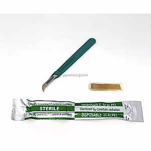 Disposable Scalpels Sterile Surgical Blade Size 12 Stainless Steel with Plastic Handle & Metric Line Individually Foil Wrapped Box of 10