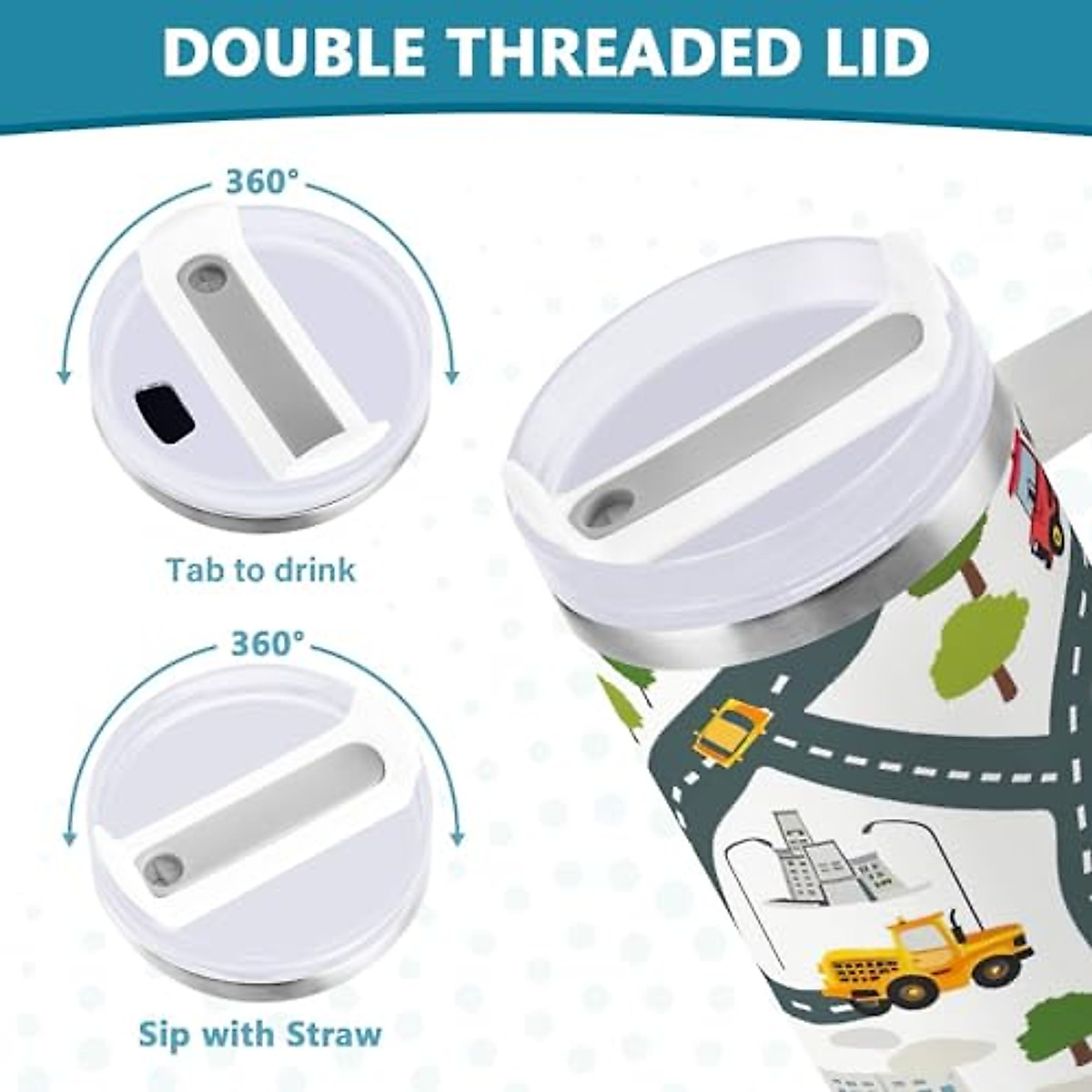 ODAWA a of Cute Cartoon Tractors Insulated Tumblers 30 Oz Coffee Mug with Straw and Lid