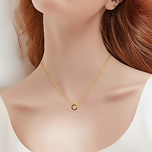 SISGEM 14k Gold Natural Carnelian Double Circle Necklace for Women, Anniversary Jewelry for Wife, Birthday Gifts for Her, 16-18 Inch