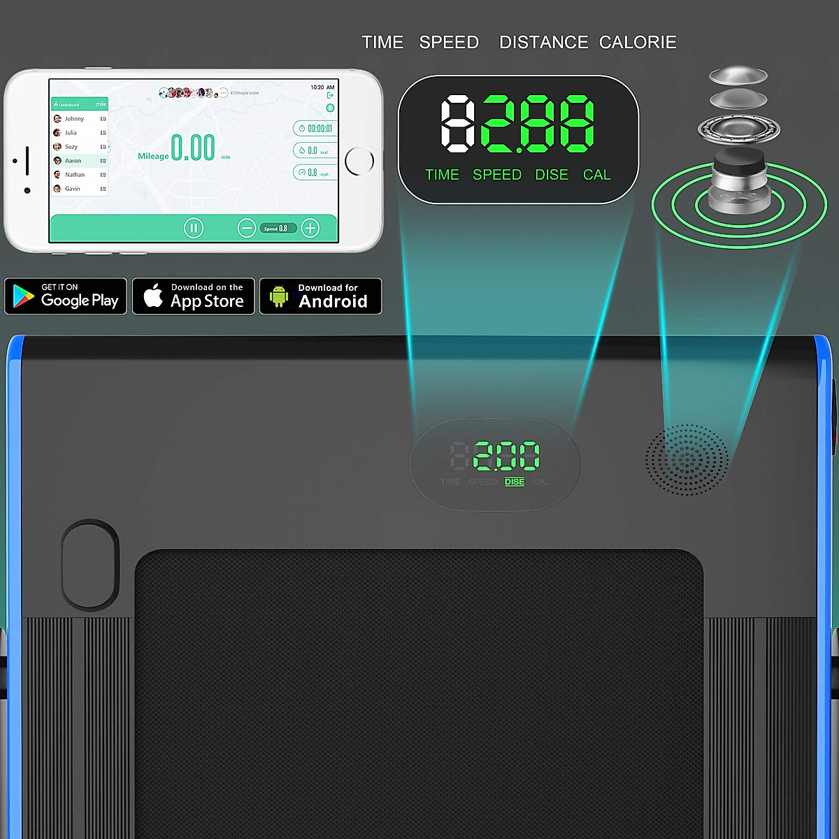 GYMAX Walking Pad, 2.25HP Foldable Treadmill with LED Display, Remote & Smart App Control, 2 in 1 Under Desk Treadmill, Portable Compact Folding Treadmill for Small Space/Home/Office (Shiny Blue)