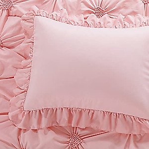 HOMBYS 4 Pieces Pink Princess Toddler Bedding Set for Girls Kids, Ultra Soft Blush Pinch Pleat Comforter Set with Ruffles for All Season